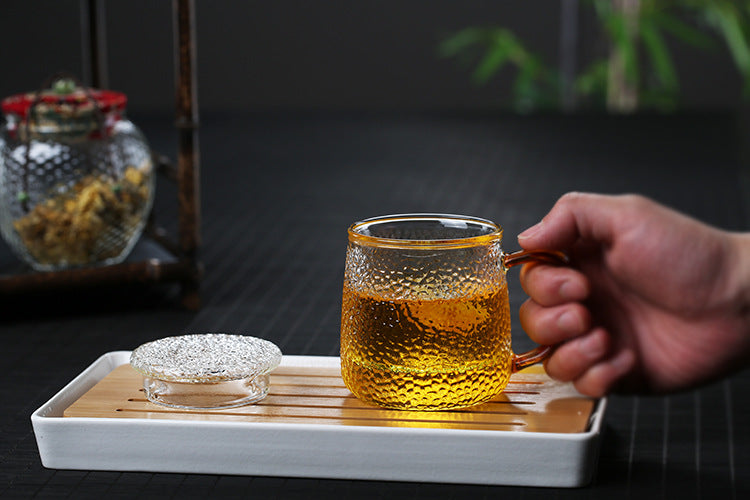 Hammered Glass Tea Cup with Infuser and Lid | Gold Handle | The Tea So ...